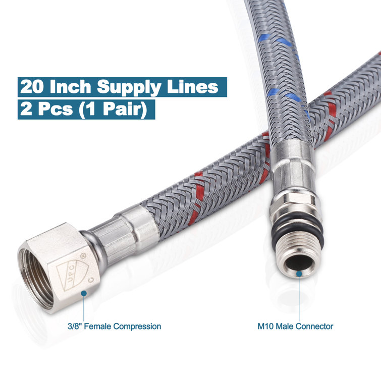 ARCORA 20" Bathroom Kitchen Faucet Hose, Braided Nylon Cupc Supply Lines 3/8" Female Compression ...